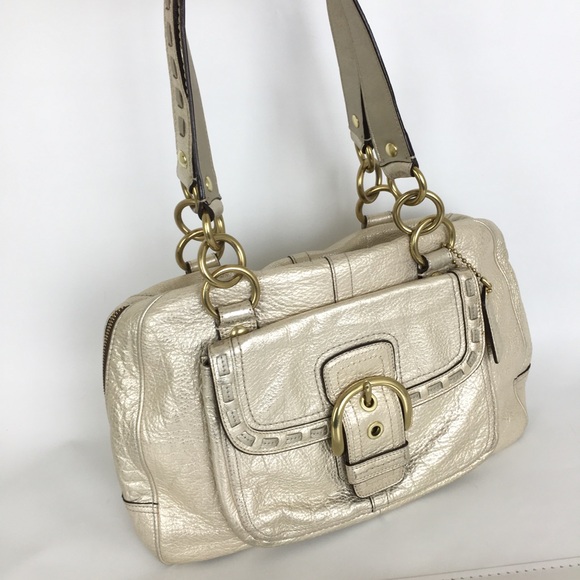 Coach | Bags | Coach Gold Metallic Signature Stitched Leather Satchel ...